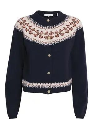 FRAME Cashmere Fair Isle Cardigan - Navy