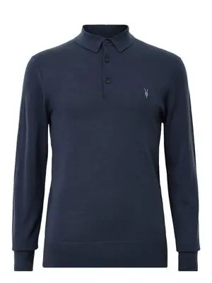 ALLSAINTS Merino Wool Long-sleeve Mode Polo Shirt - Blue