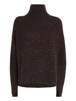 ALLUDE Wool-cashmere Crystal-embellished Sweater - Brown