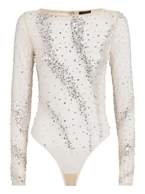 Lapointe Rhinestone Swirl Bodysuit - Beige