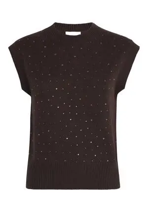 ALLUDE Wool-cashmere Embellished Sleeveless Sweater - Brown