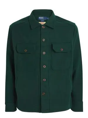 Polo Ralph Lauren Wool Twill Suede-patch Overshirt - Green
