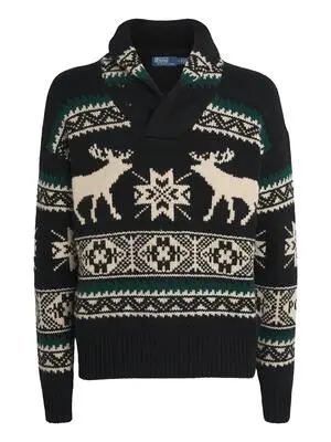 Polo Ralph Lauren Wool-blend Shawl-collar Elk Sweater - Black