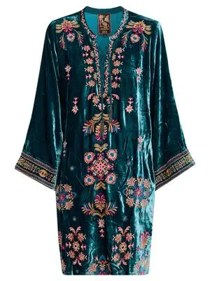 Johnny Was Embroidered Velvet Mini Dress - Peacock