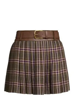 Ramy Brook Derrick Pleated Plaid Mini Skirt - Deep Olive