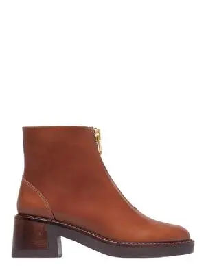 Bernardo Leather Front-zip Ankle Boots - Cognac Casein Veg
