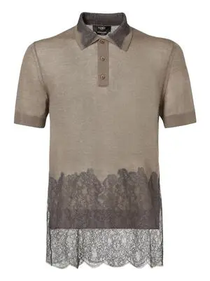 Fendi Polo In Cashmere And Lace - Grey