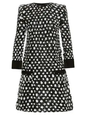 Oscar De La Renta Sequin Floret Embroidered Dress - Black