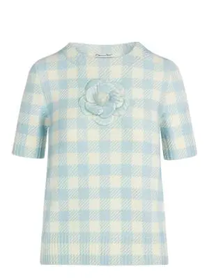 Oscar De La Renta Gingham Pullover With Floral Appliqu - One-color