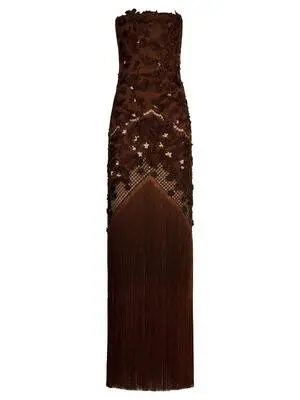 Oscar De La Renta Flower Lattice Fringe Gown - One-color
