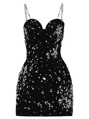 Oscar De La Renta Crystal Cluster Embroidered Mini Dress - Black