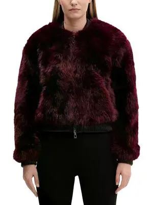 Desigual Faux Fur Bomber Jacket - Red