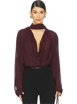 Atlein Draped Collar Blouse - Burgundy