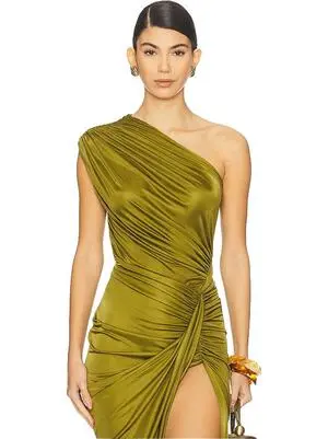 Atlein Asymmetric Draped Bodysuit - Vert Militaire
