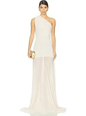Atlein Asymmetric Draped Sleeveless Dress - Ivory