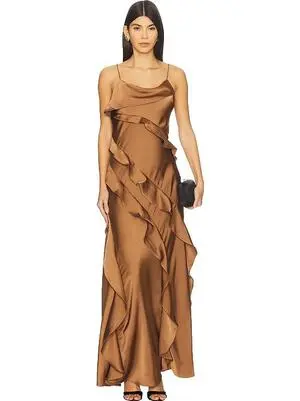 AMUR Ellen Ruffle Gown - Nutmeg