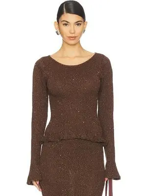 ASTA RESORT Michaela Longsleeve Top - Dark Chocolate Sequin