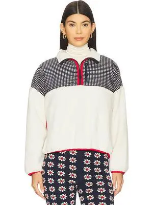 The Great. Print Mix Plush Terrain Half Zip Jacket - Mini Frosted Daisy & Cream