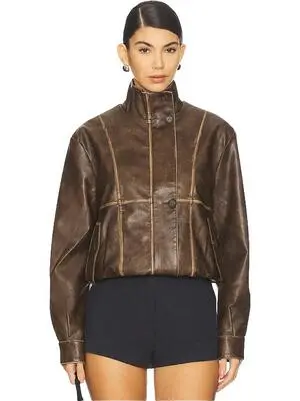 ALL THE WAYS Bella Faux Leather Bomber - Brown