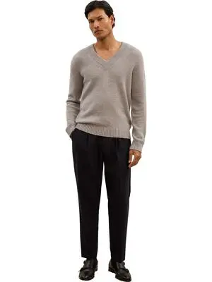 REISS Donside Atelier 100% Cashmere V-neck Jumper - Heather Oatmeal