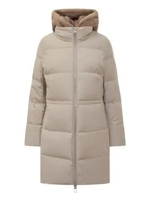 DUNO Long Down Jacket With Fur Hood - Beige