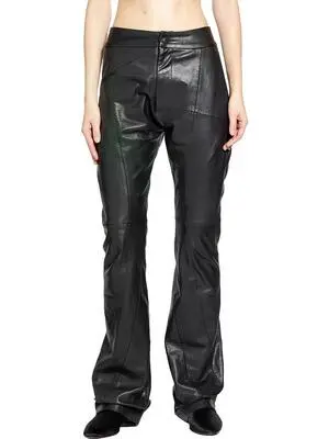 YEHUAFAN Panelled Leather Trousers - Black