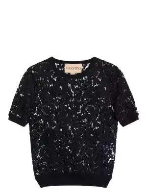 Valentino Garavani Cotton And Lace Top - Black