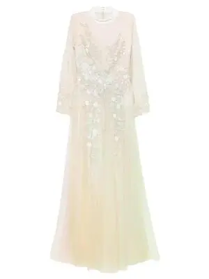 SAIID KOBEISY Embroidered Velvet Gown - Neutrals