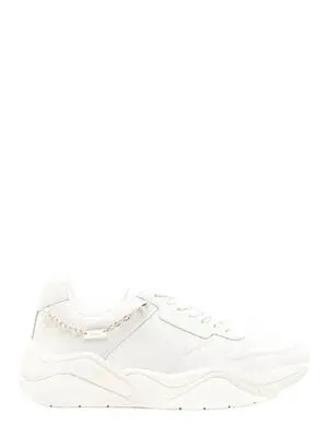Armani Exchange Leather Sneakers With Logo Charm - White