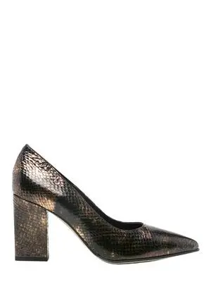 PEDRO MIRALLES Snakeskin Block Heel Pumps - Brown