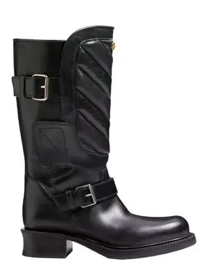 Valentino Garavani 40mm Rayons Chevron Leather Biker Boots - Black