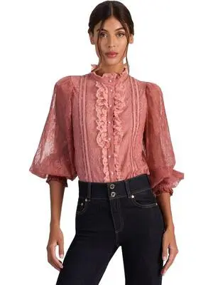 Alice + Olivia Eugenia Lace Blouse - Denim