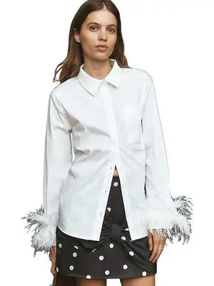 ENGLISH FACTORY Cotton Buttondown Shirt With Faux-Feather Cuffs