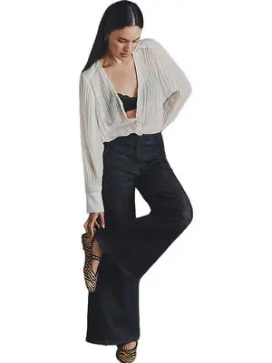 Maeve Scallop High-rise Wide-leg Jeans - Washed Black
