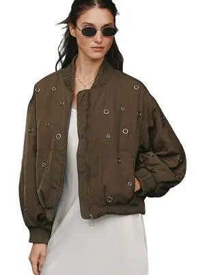 PILCRO Grommet Bomber Jacket - Olive
