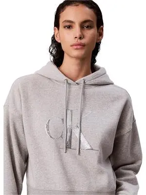 Calvin Klein Fleece Sequin Monogram Relaxed Hoodie - Grey Heather