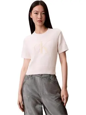 Calvin Klein Embroidered Monologo Short Sleeve Sweater - White Greige