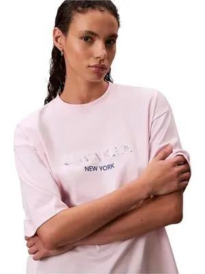 Calvin Klein Sequin Logo Relaxed T-shirt - Pearly Pink