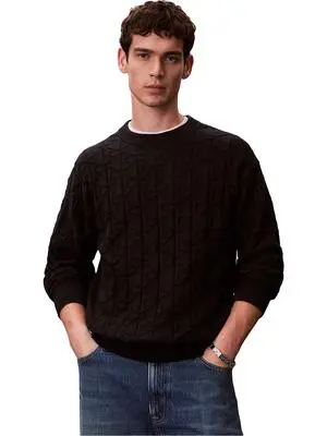 Calvin Klein Allover Emblem Logo Ribbed Sweater - Black