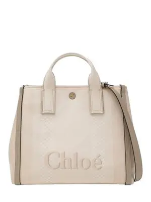 Chloé Carry Tote Bag In Striped Canvas - Beige