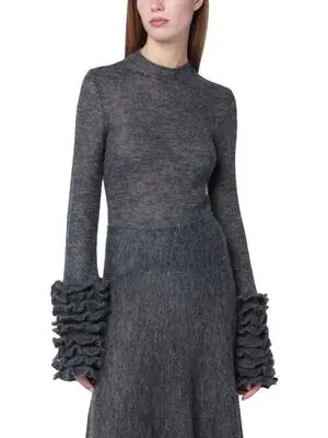 Alaïa Mohair-blend Sweater With Ruffles - Grey