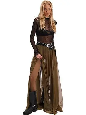 Norma Kamali Flared Sheer Maxi Skirt - Mushroom