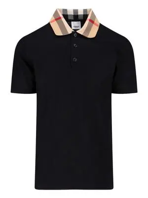 Burberry Check Collar Polo Shirt - Black