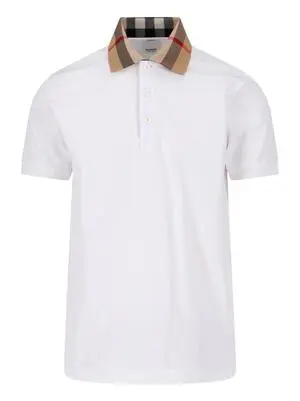 Burberry Check Collar Polo Shirt - White
