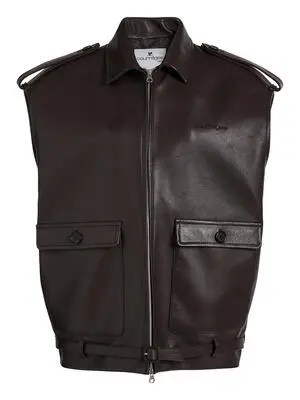 COURREGES Sleeveless Leather Jacket - Brown