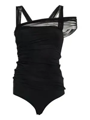 NENSI DOJAKA Tulle-detail Ruched Bodysuit - Black