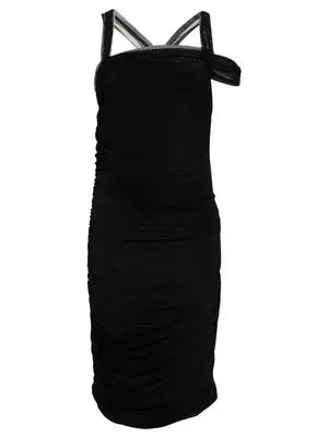 NENSI DOJAKA Tulle-detail Ruched Midi Dress - Black