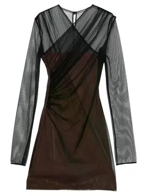 NENSI DOJAKA Long-sleeve Semi Sheer Dress - Brown