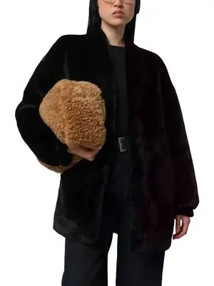 Apparis Single-breasted Faux Fur Coat - Black