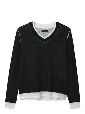 TOUT A COUP Layered V-neck Sweater - Black